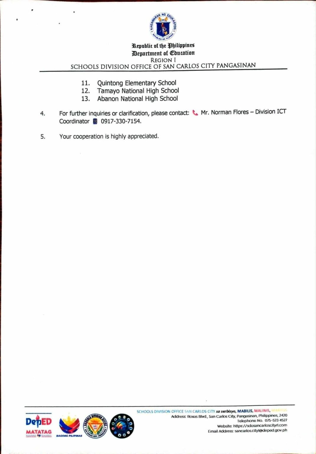 Division Memorandum No. 410 s, 2025 – Virtual Coordination Meeting on ...