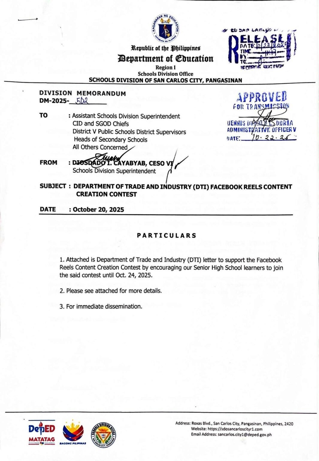 Division Memorandum No. 502 s, 2025 – DEPARTMENT OF TRADE AND INDUSTRY ...