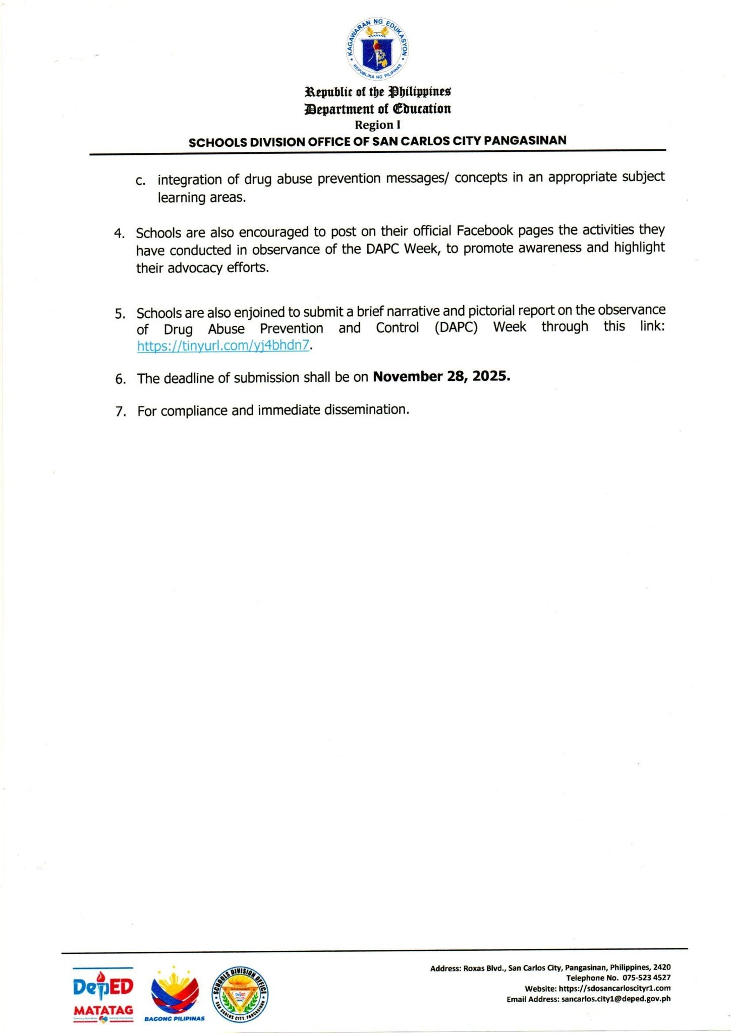 Division Memorandum No. 525 s, 2025 – OBSERVANCE OF 2025 DRUG ABUSE ...