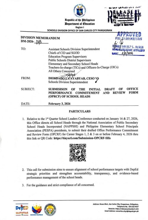 Division Memorandum No. 043 s, 2026 – SUBMISISON OF THE INITIAL DRAFT ...