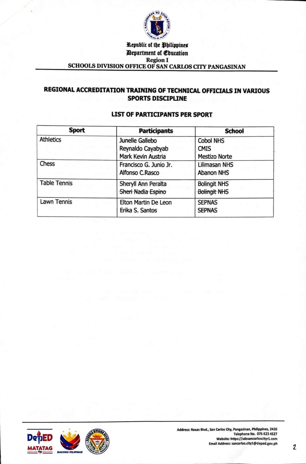 Division Memorandum No. 125 s, 2026 – PARTICIPATION IN THE REGIONAL ...