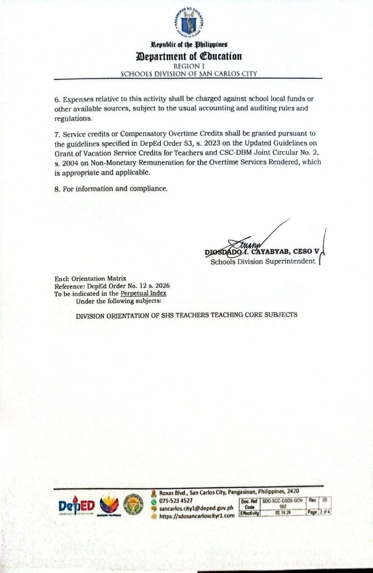 DIVISION MEMORANDUM NO. 184 S, 2026 – DIVISION ORIENTATION OF SENIOR ...